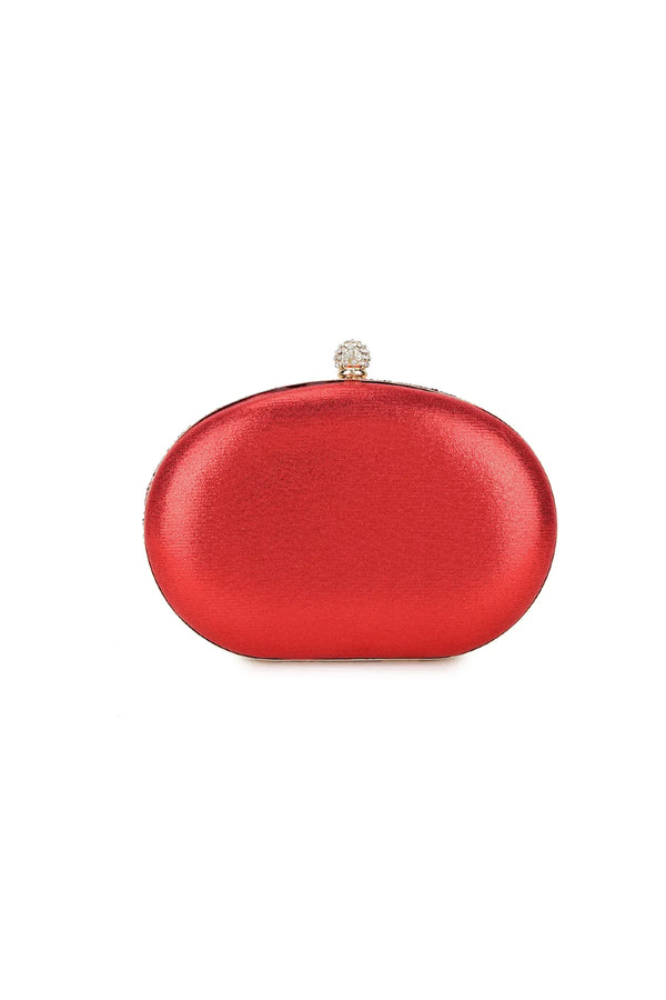 Red Embellished Clutch Bag with Gold Details - Aftershock London