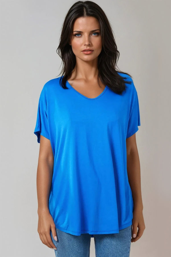 Royal Blue Basic Oversized V Neck T Shirt - Aftershock London