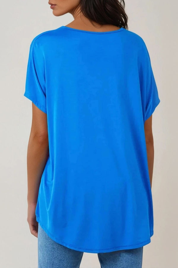 Royal Blue Basic Oversized V Neck T Shirt - Aftershock London