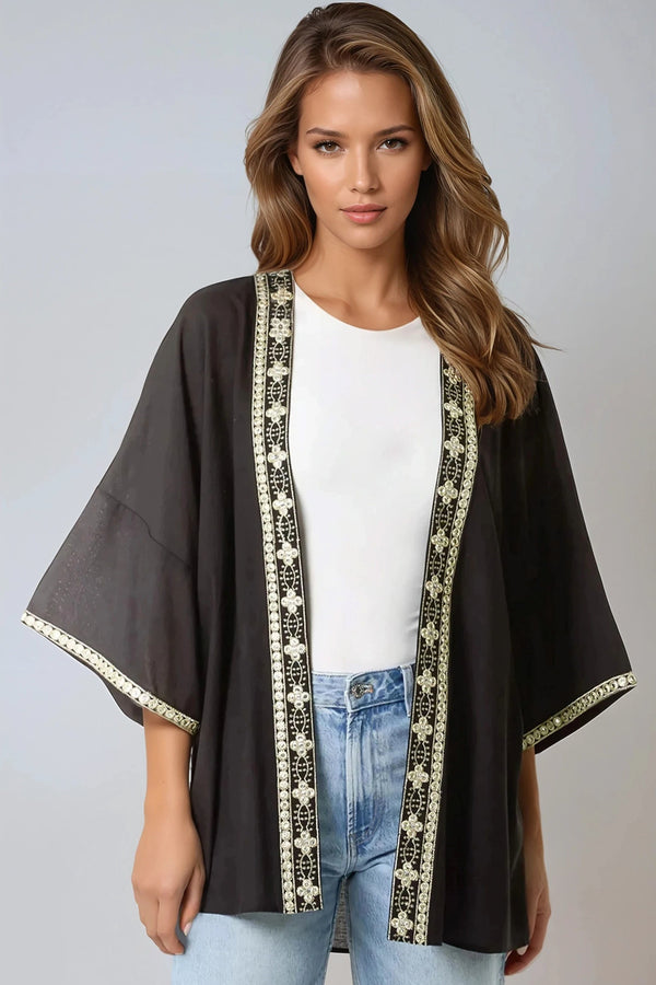 Black Embellished Edge Kimono - Aftershock London