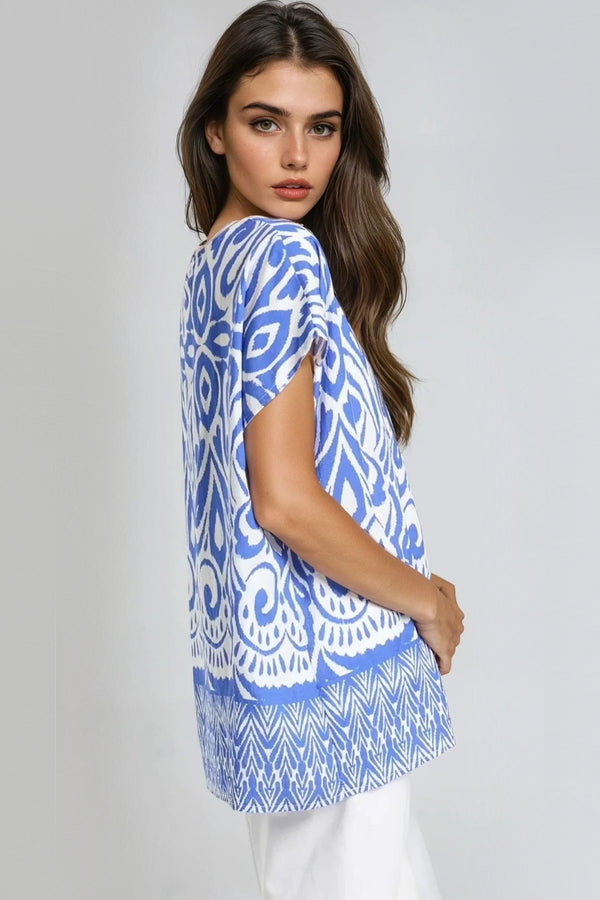 Blue Ikat Print Relaxed Fit Top - Aftershock London