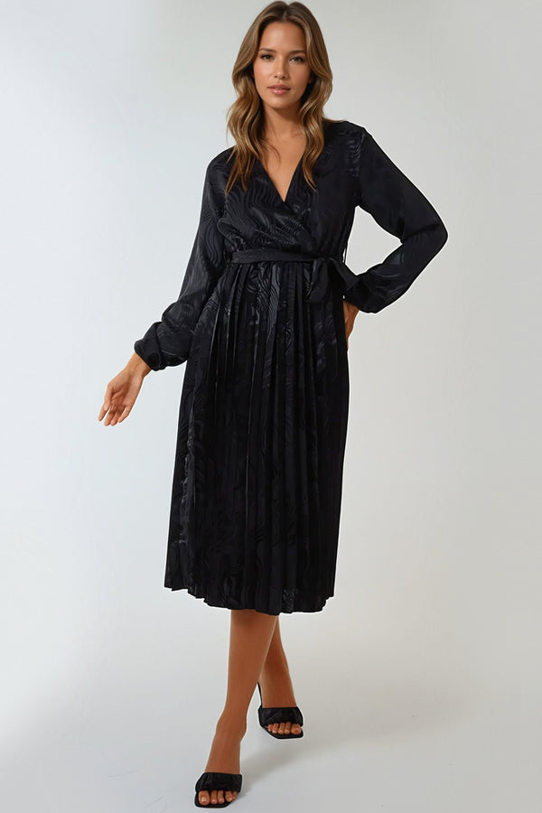 Black Wrap Front Belted Midi Dress - Aftershock London
