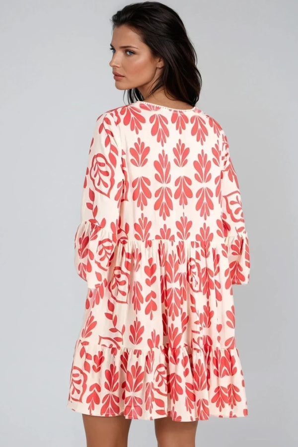 Red Floral Print Beach Smock Dress - Aftershock London