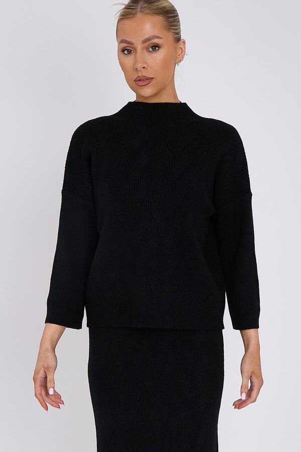 Black Knit Pattern Jumper - Aftershock London