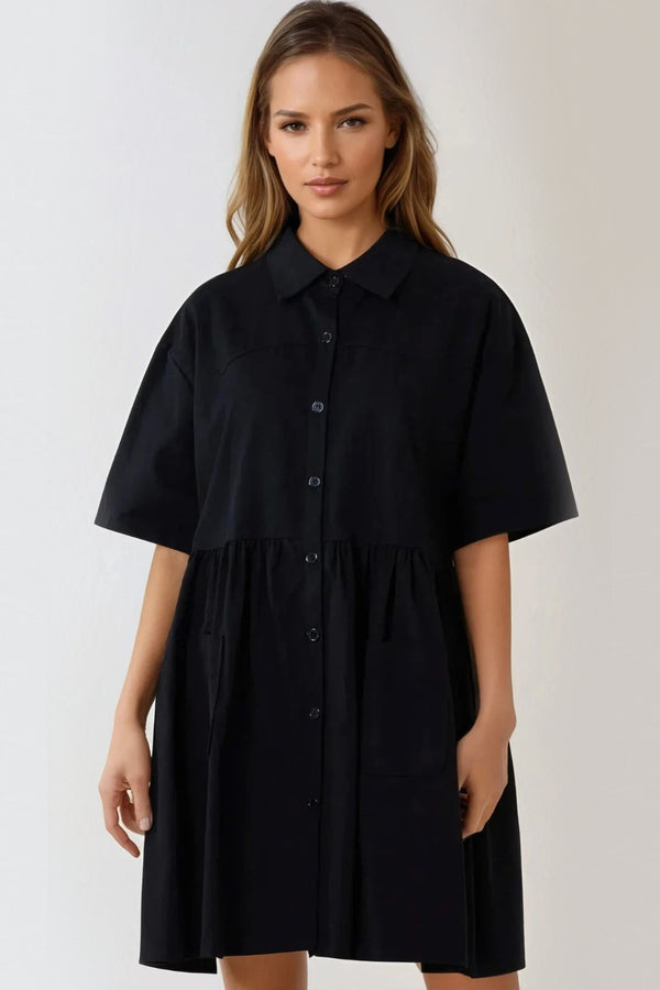 Black Smock Shirt Dress - Aftershock London
