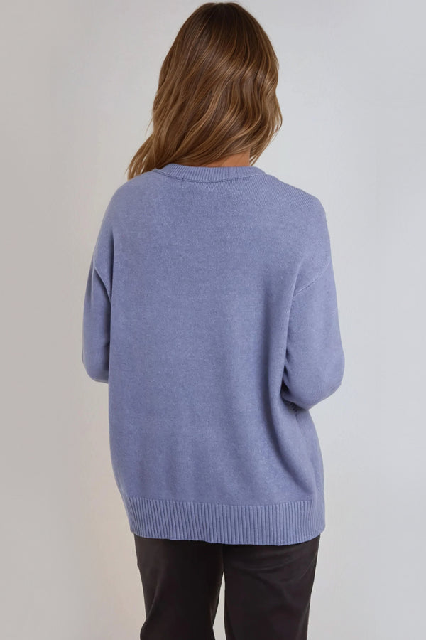 Demin Blue Geometric Knitted Jumper - Aftershock London